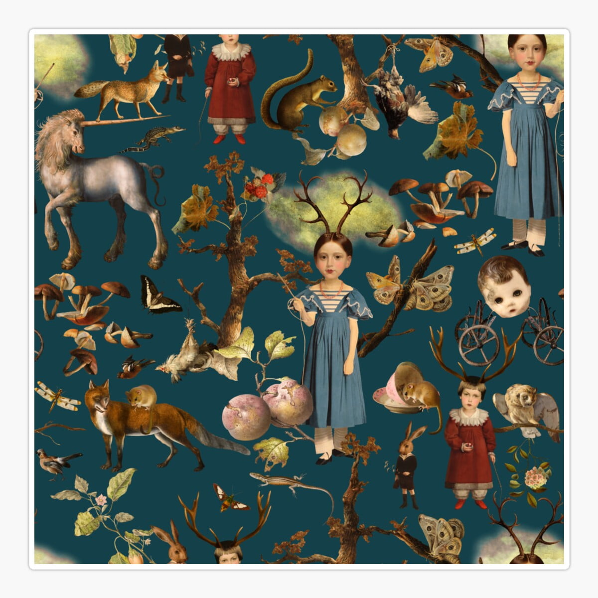 DOPASTICKER My Nightmare- Night Gothic Botanical Garden Pattern Teal ...
