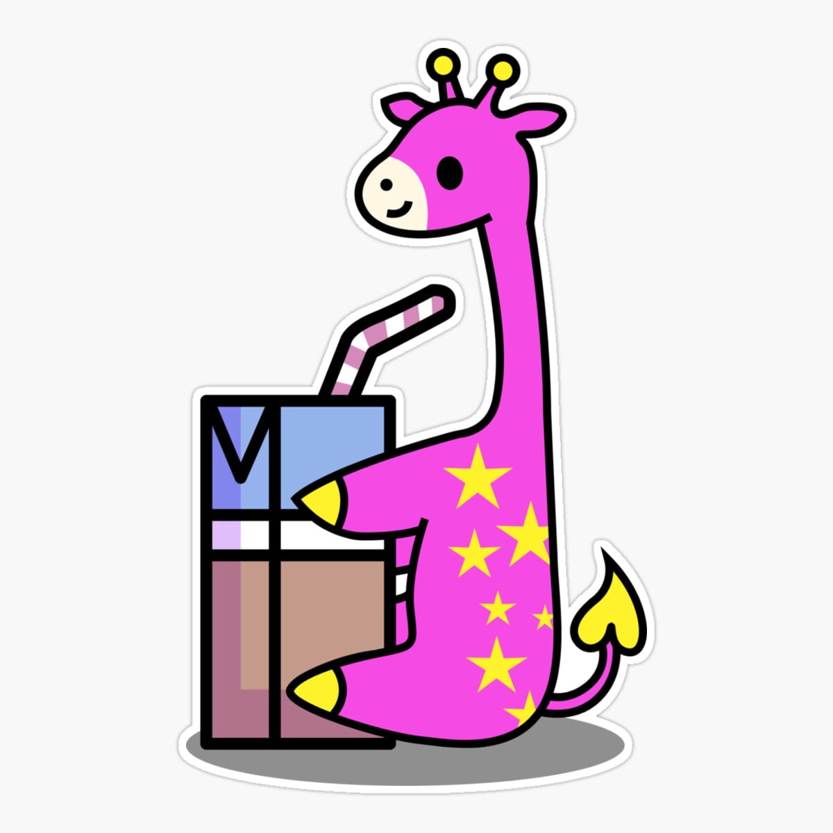DOPASTICKER My Seated Pink Giraffe Drawing Sticker, Phone Sticker Car ...