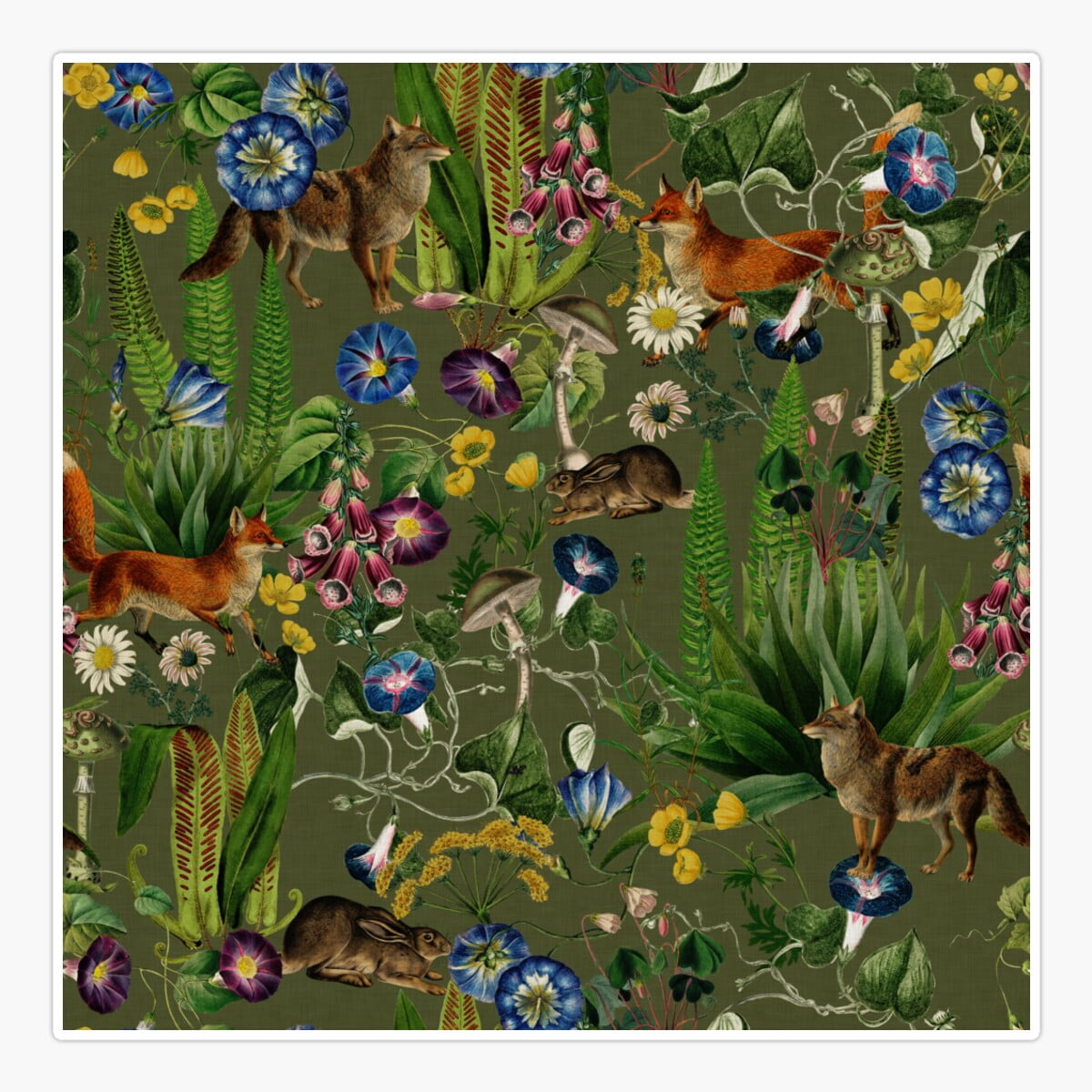 DOPASTICKER Mystic Bohemian Wild Animals Forest - Green Nightgarden ...