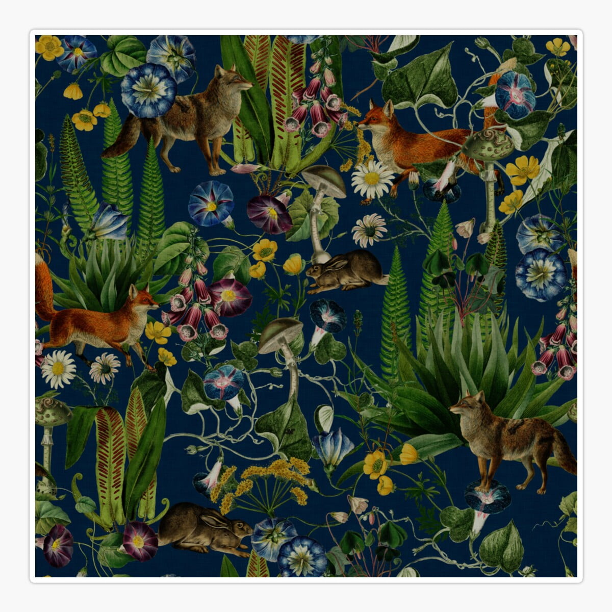 DOPASTICKER Mystic Bohemian Wild Animals Forest - Teal Sticker, Phone ...