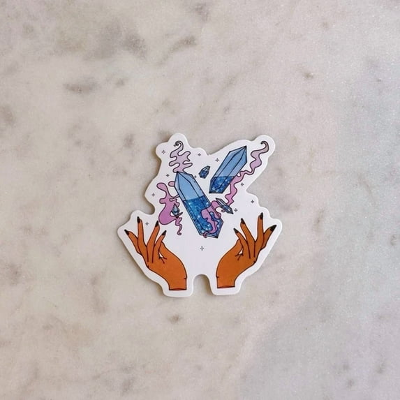 DOPASTICKER Mystic Hands With Crystals Water Resistant Sticker- Design ...
