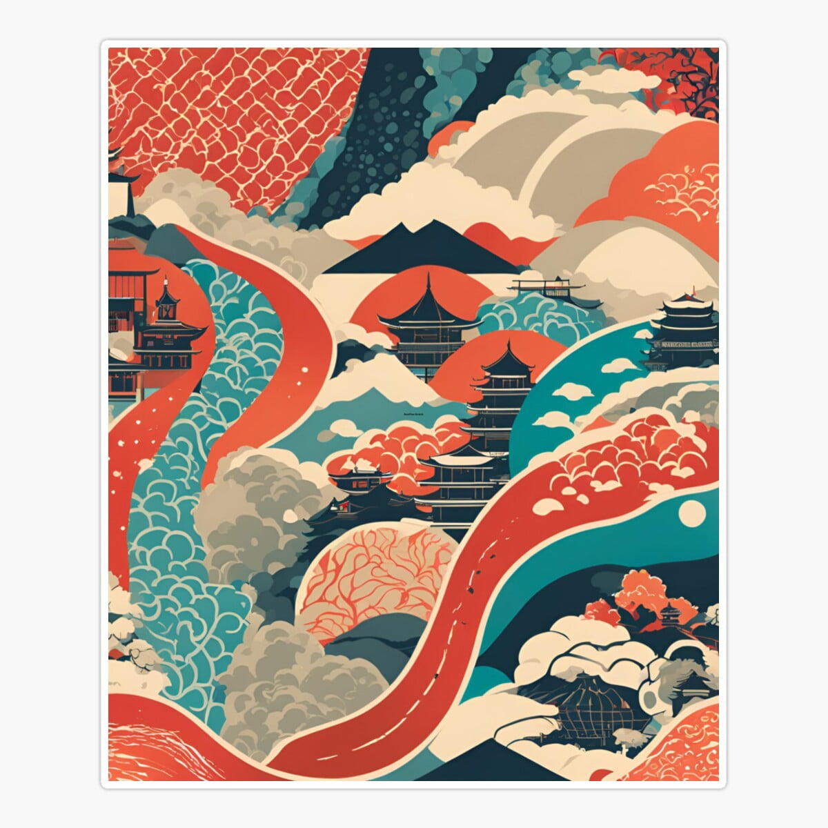 DOPASTICKER Mystic Japan Timeless Mountains & Waves Sticker, Phone ...