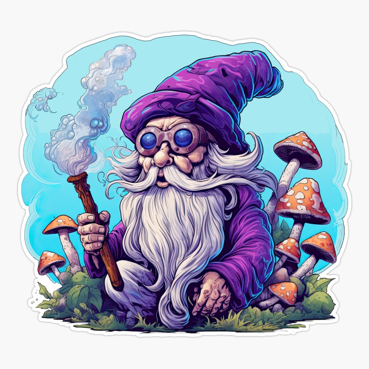 DOPASTICKER Mystic Mycologist, Whimsical Gnome With Pipe And Mushrooms ...