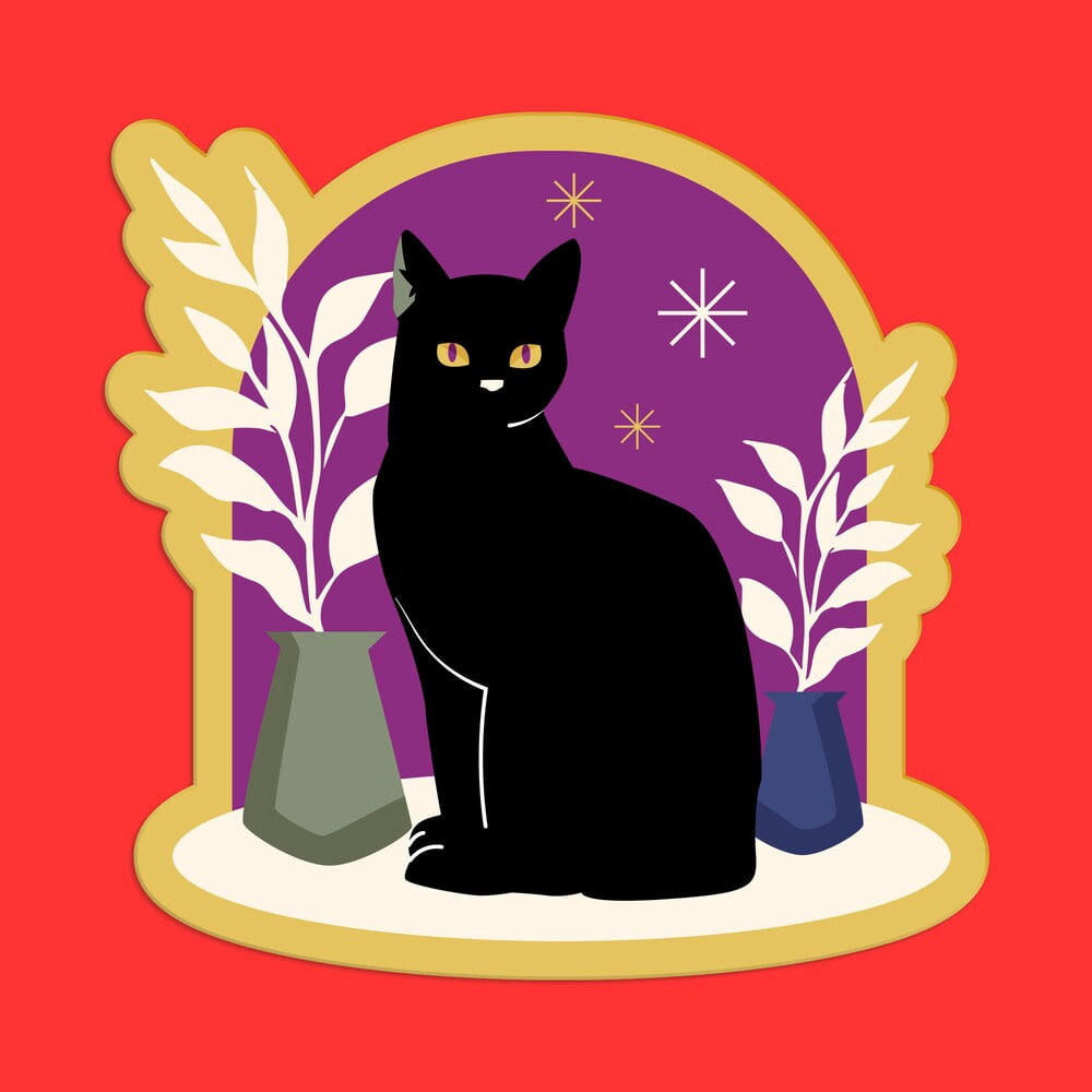 DOPASTICKER Mystical Cat Sticker, Enchanted Black Cat Decal, Magical ...
