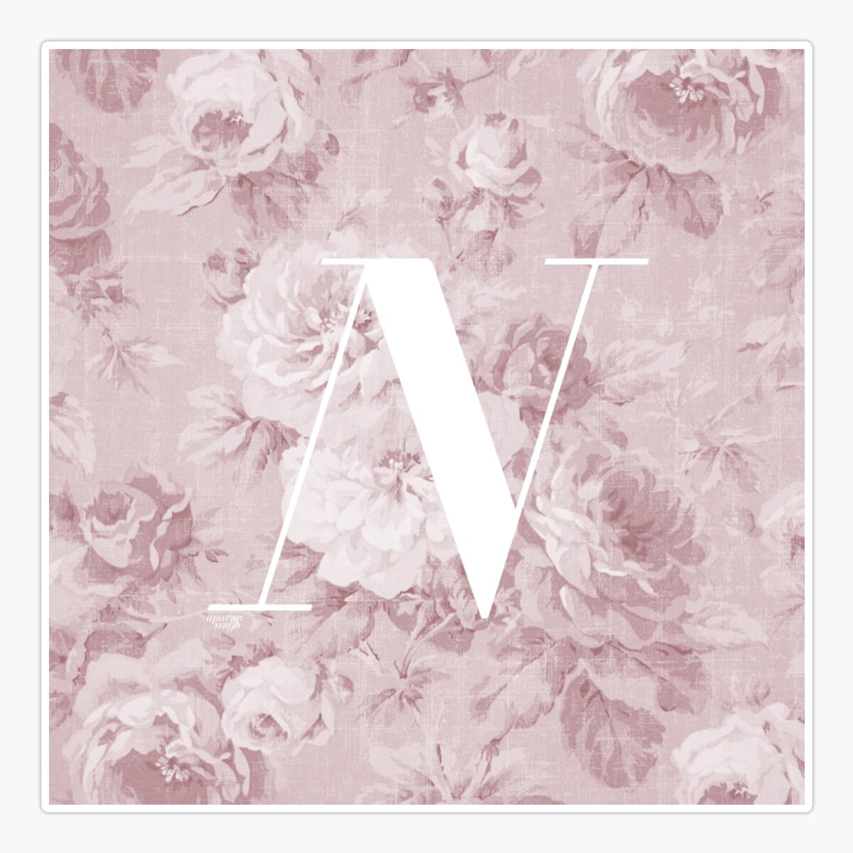 DOPASTICKER N Letter, Alphabet - Botanical Monogram Muted Mauve Sticker ...