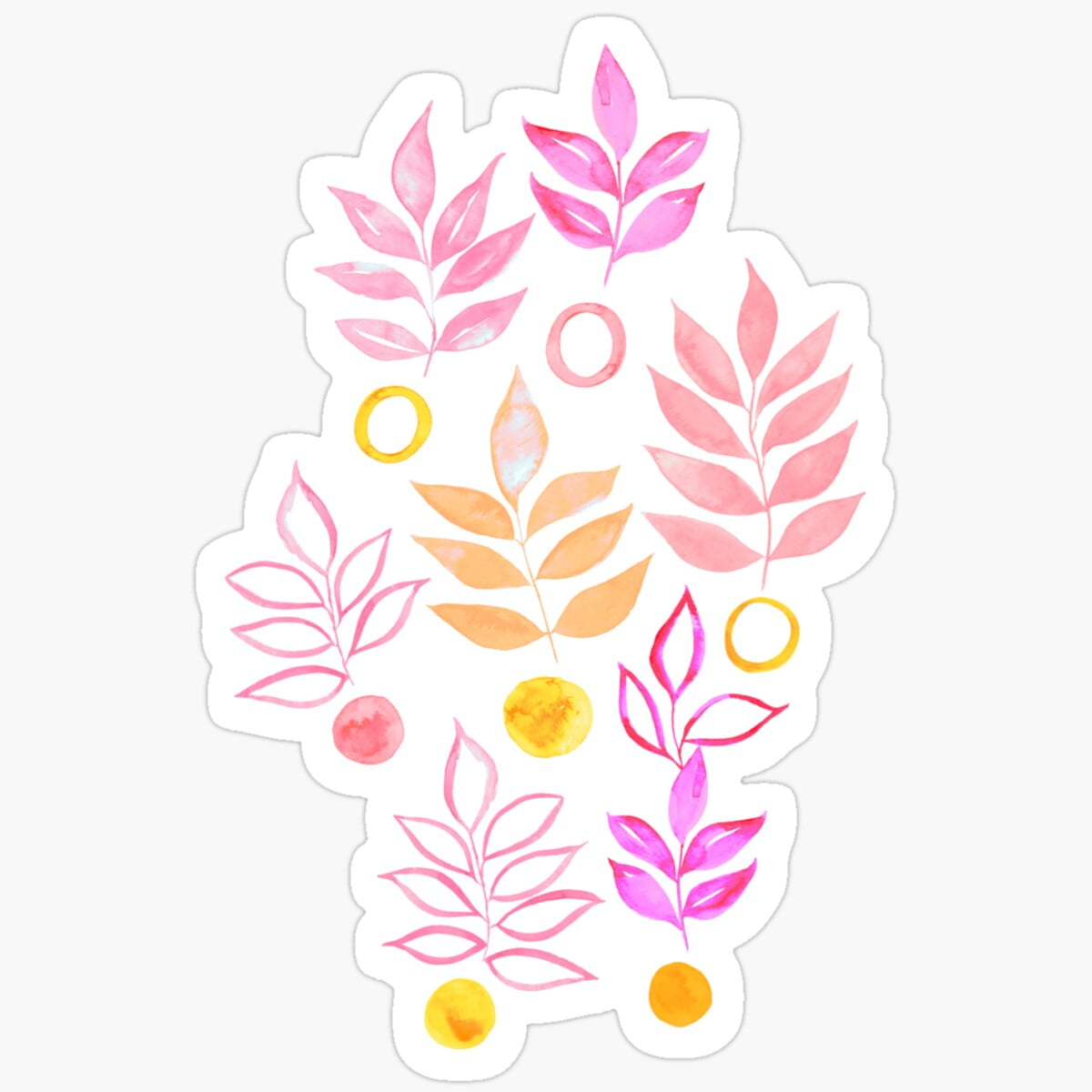 DOPASTICKER Naive Leaves And Circles Watercolor Botanicalwarm Pastels ...