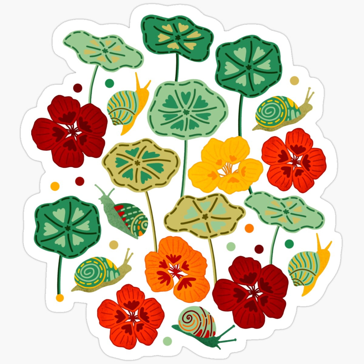 DOPASTICKER Nasturtiums & Snails On Brown Sticker Birthday Gifts Phone ...