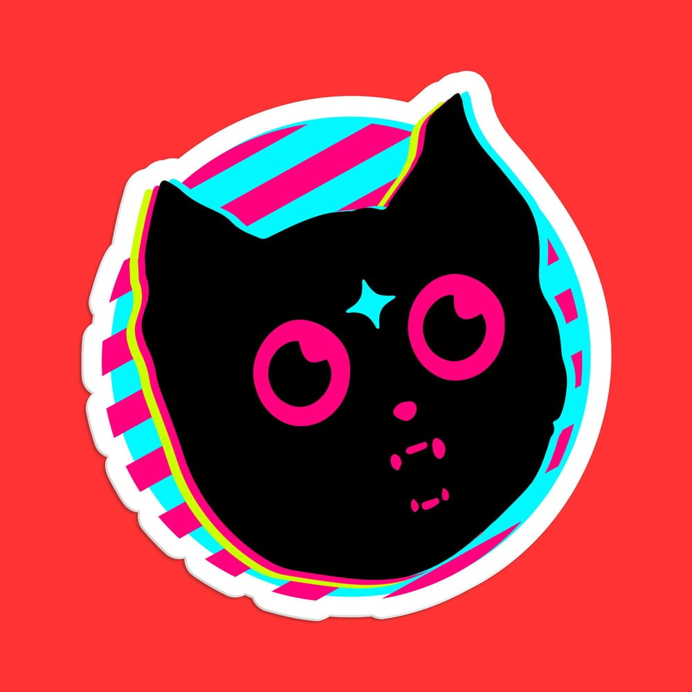 DOPASTICKER Neon Cat Face Sticker, Retro 80S Vibe, Bright Pink And Blue ...