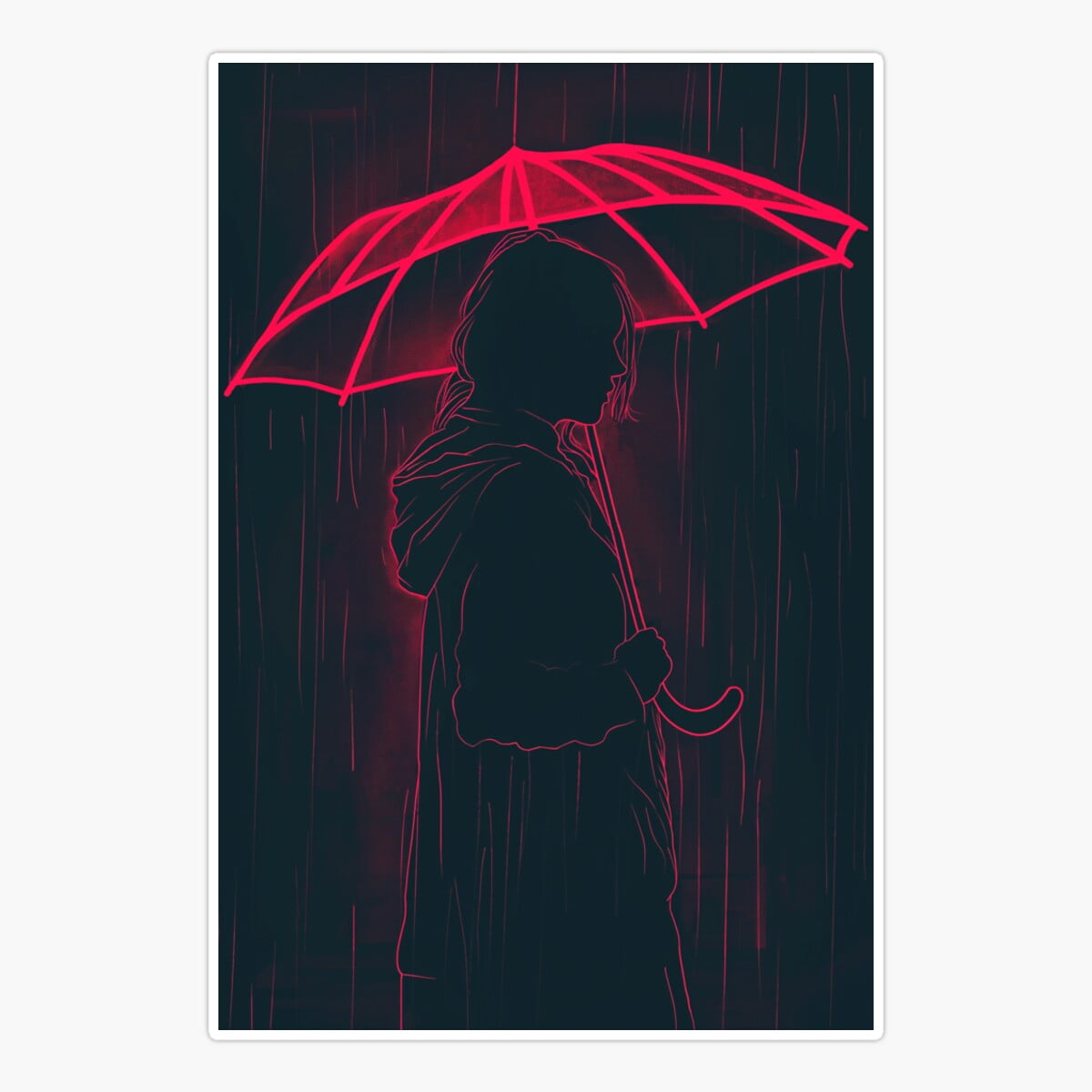 DOPASTICKER Neon Line Art, Woman In The Rain Sticker, Phone Sticker Car ...