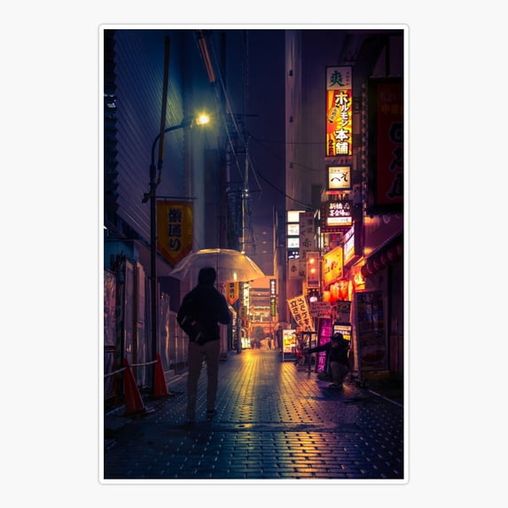 DOPASTICKER Neon Noir Street Reflecting The Warm Yellow And Orange ...