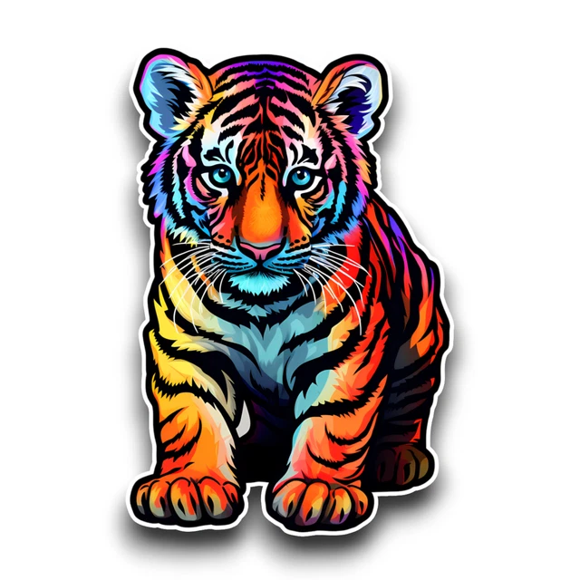 DOPASTICKER Neon Tiger Cub Cat Animal Sticker For Car Laptop Scrapbook ...
