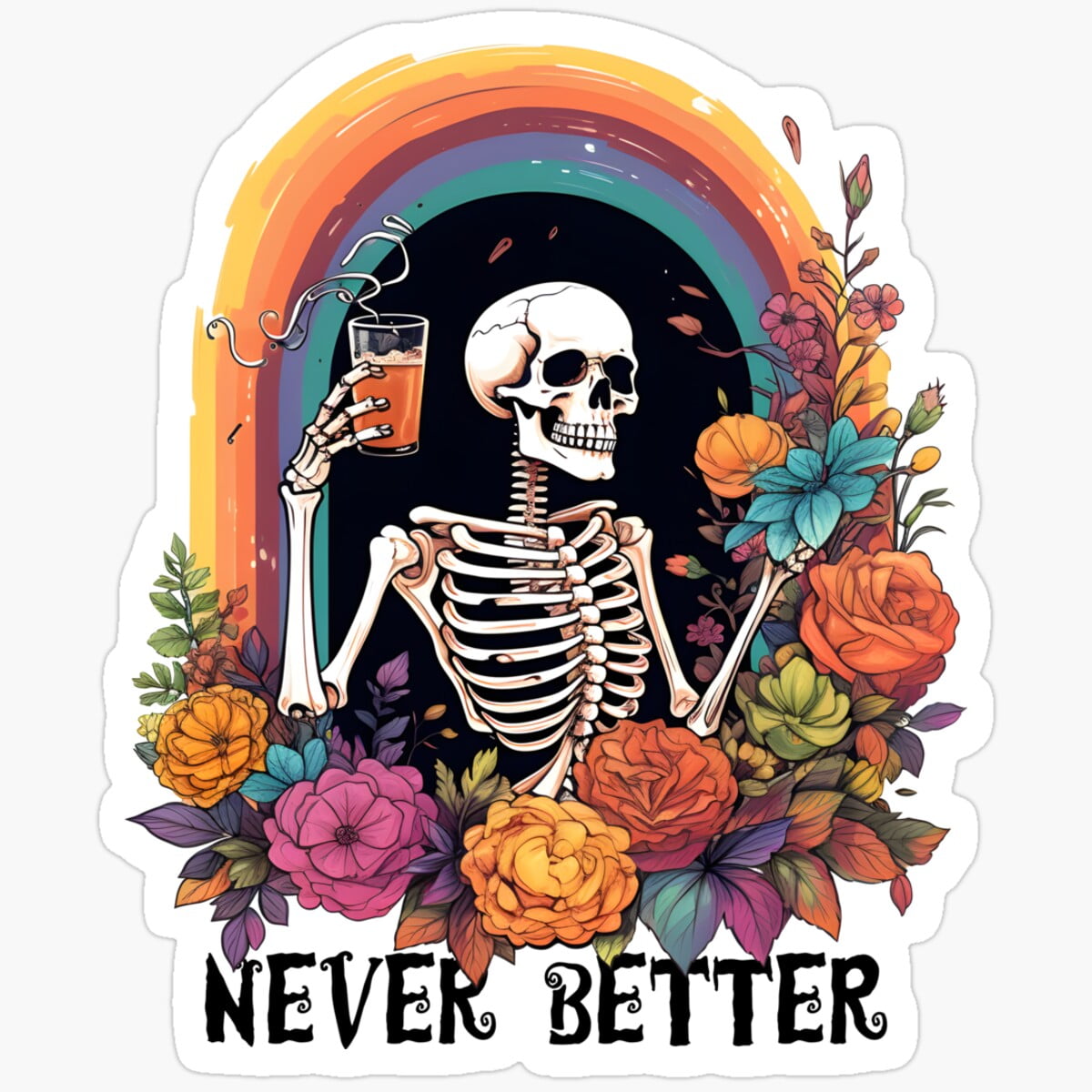DOPASTICKER Never Better Skeleton Hallo.Ween Sticker Waterproof Sticker ...