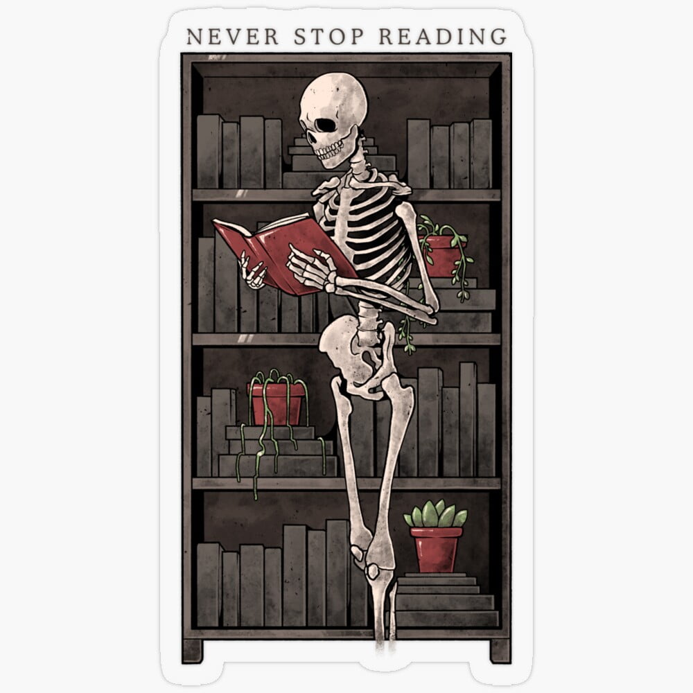 DOPASTICKER Never Stop Reading - Skull Book Gift Transparent Decorative ...