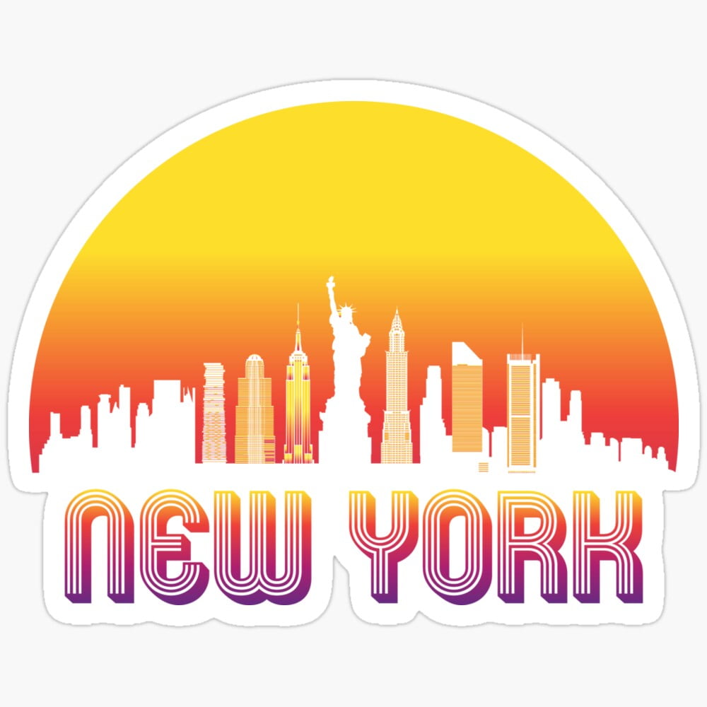 DOPASTICKER New York City Skyline With Retro Sunset Sticker, Decorate ...