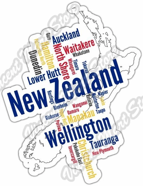 DOPASTICKER New Zealand Wellington Country Map Word Cloud Sticker Decal ...