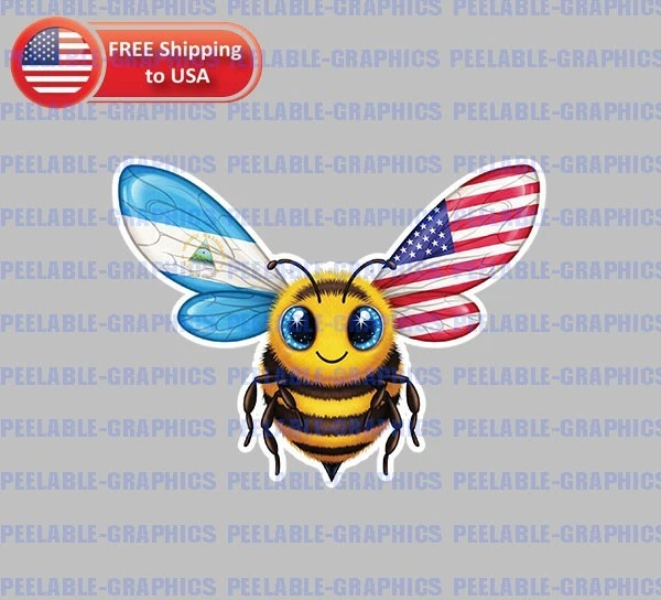 DOPASTICKER Nicaragua American Flag Bumble Bee Sticker Nicaraguan ...