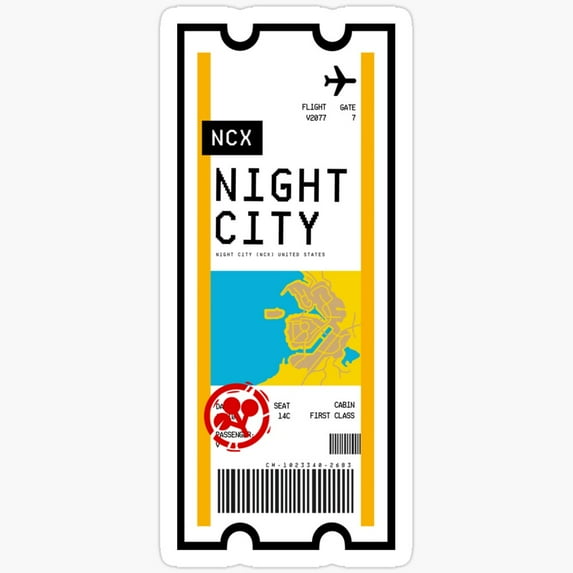 DOPASTICKER Night City Ticket Sticker Phone Sticker, Latop Sticker ...