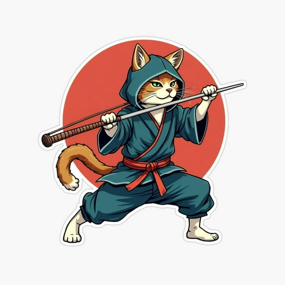 DOPASTICKER Ninja Cat The Fearless Shadow Warrior Sticker, Phone ...