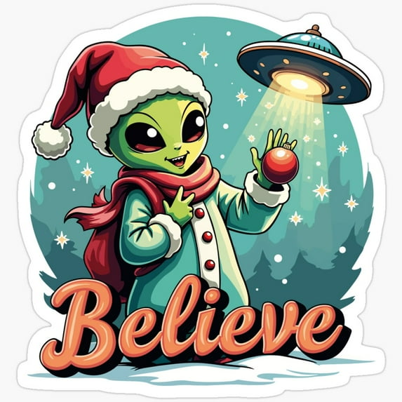 DOPASTICKER Noel Alien Jolly Man Ufo, Believe Ufo Jolly Man Sticker ...