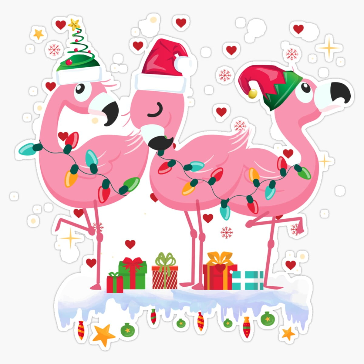 DOPASTICKER Noel Flamingo Elf Jolly Man Hat Hat Noel Lights Sticker ...