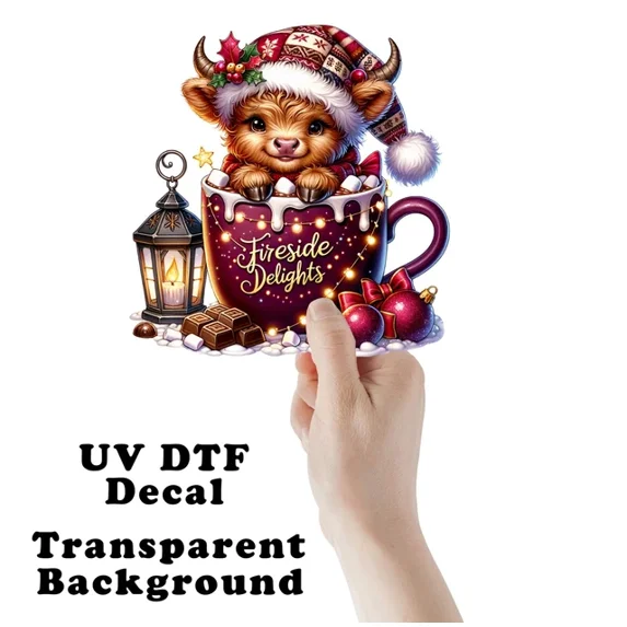 DOPASTICKER Noel Highland Cow Fireside Hot Cocoa Sticker - Design ...