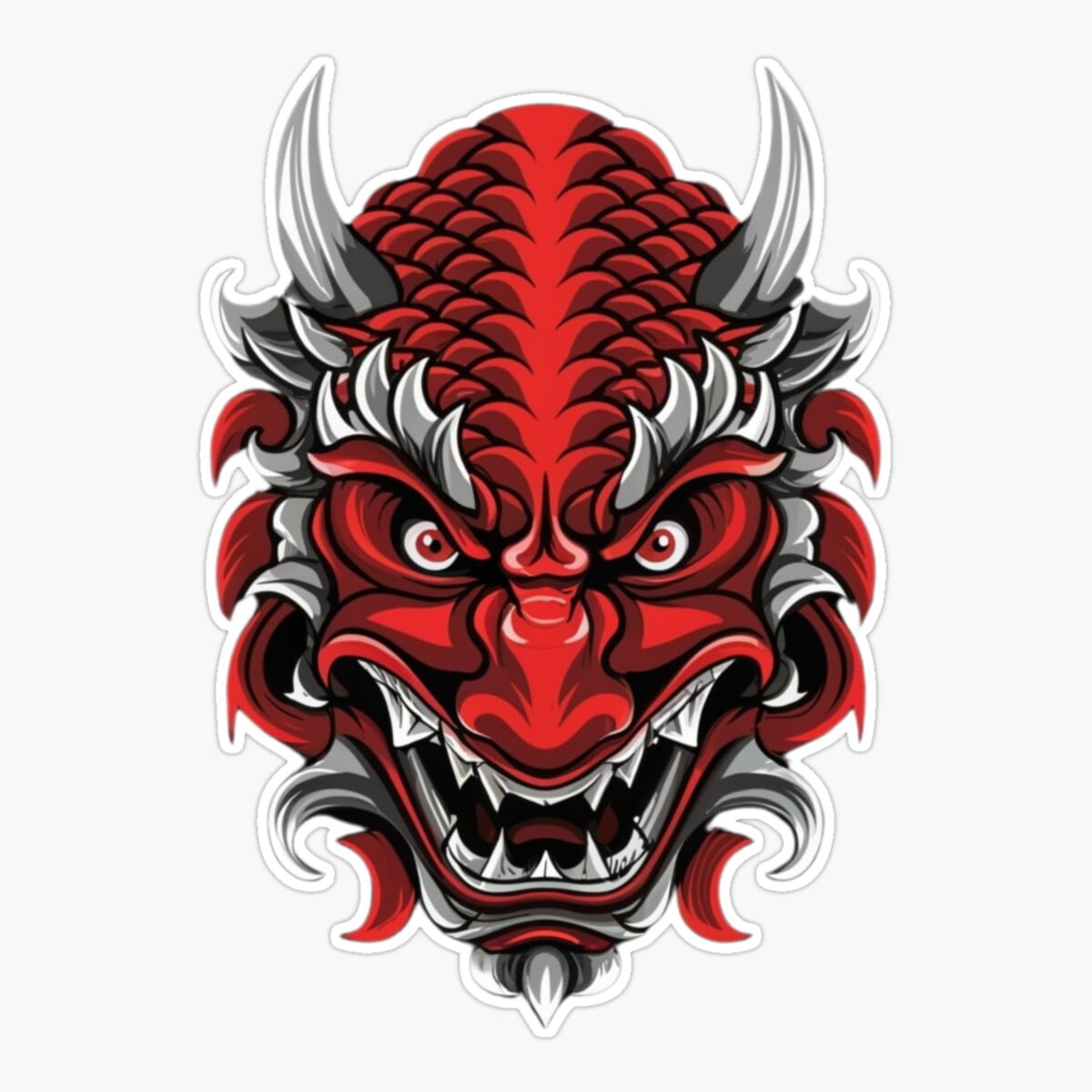 DOPASTICKER Noh - Red Dragon Mask Sticker, Phone Sticker Car Sticker ...