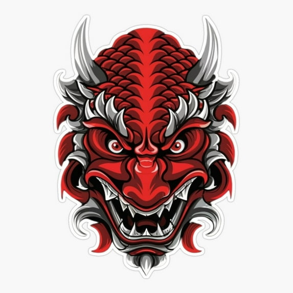 DOPASTICKER Noh - Red Dragon Mask Sticker, Phone Sticker Car Sticker ...