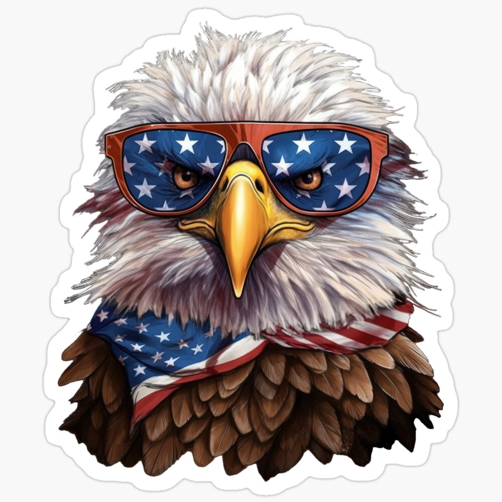 DOPASTICKER North American Bald Eagle With Sunglass And Usa Scarf ...