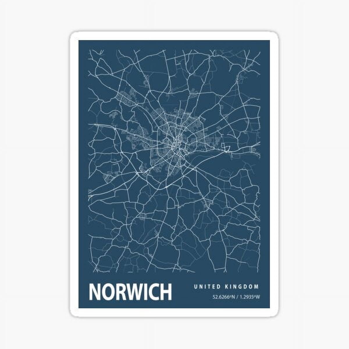 DOPASTICKER Norwich Blueprint City Map Sticker Phone Decal Water Bottle ...