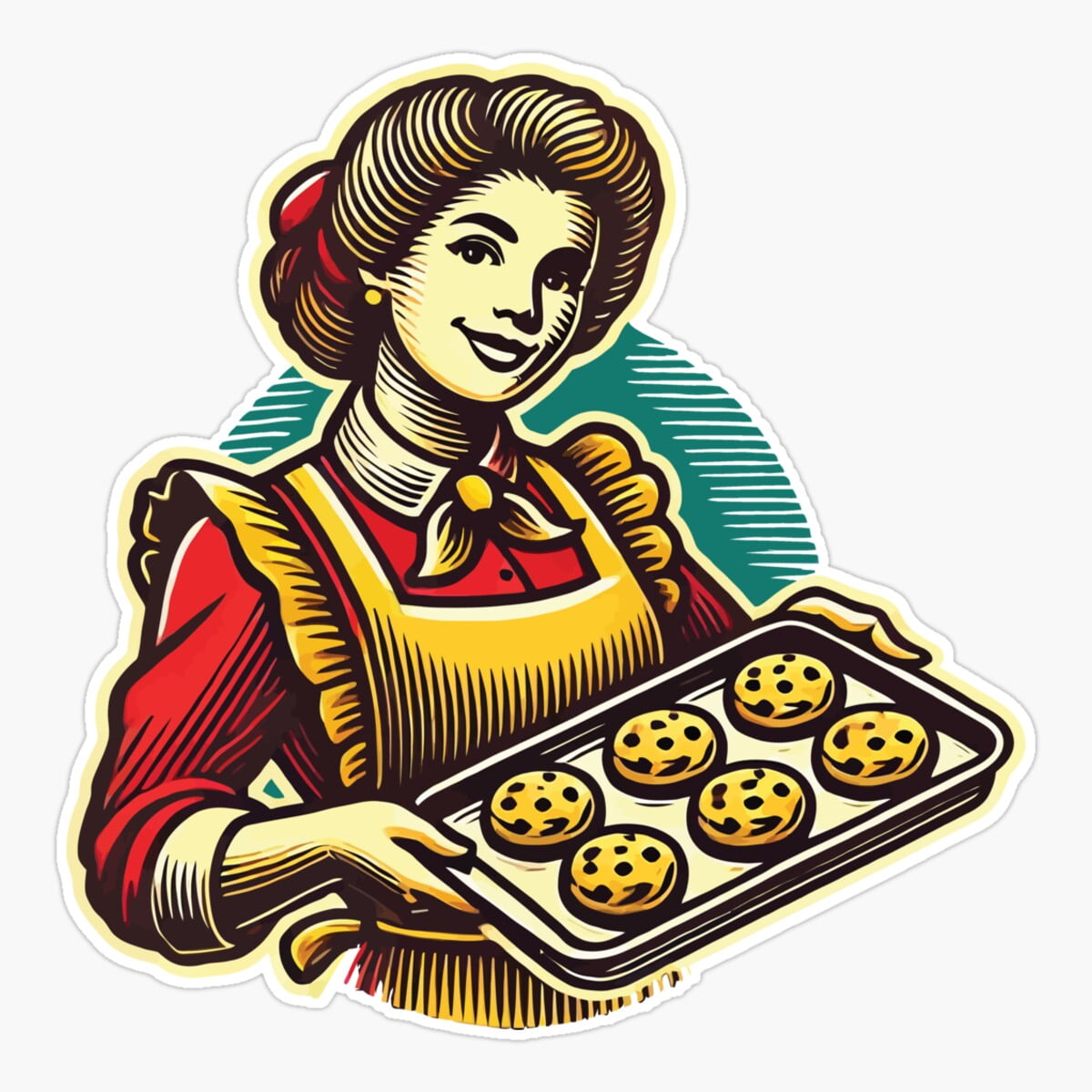 DOPASTICKER Nostalgic Baker With Cookies Moti Sticker, Phone Sticker ...