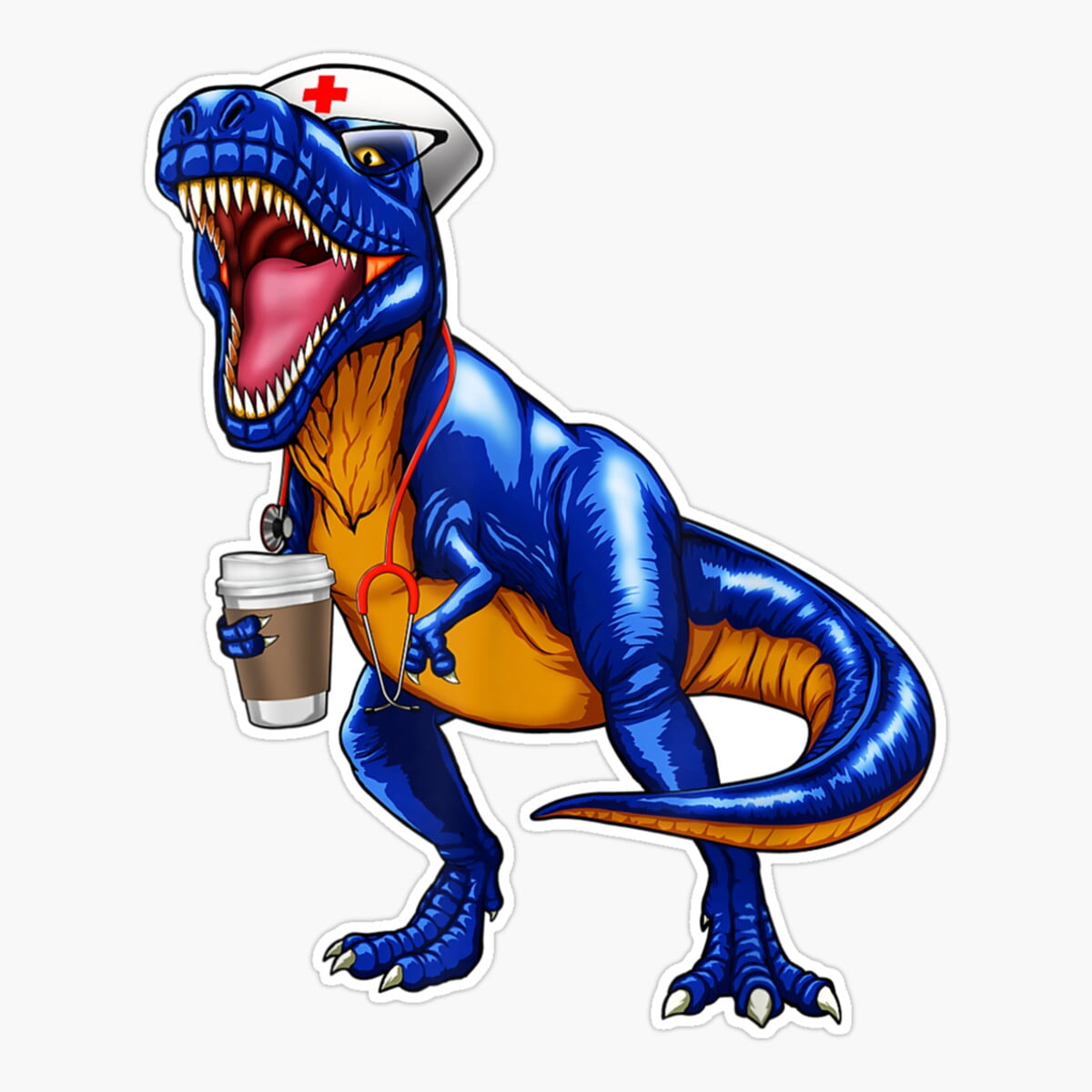 DOPASTICKER Nursesaurus T Rex Coffee Nurse Saurus Dinosaur Gif Sticker ...