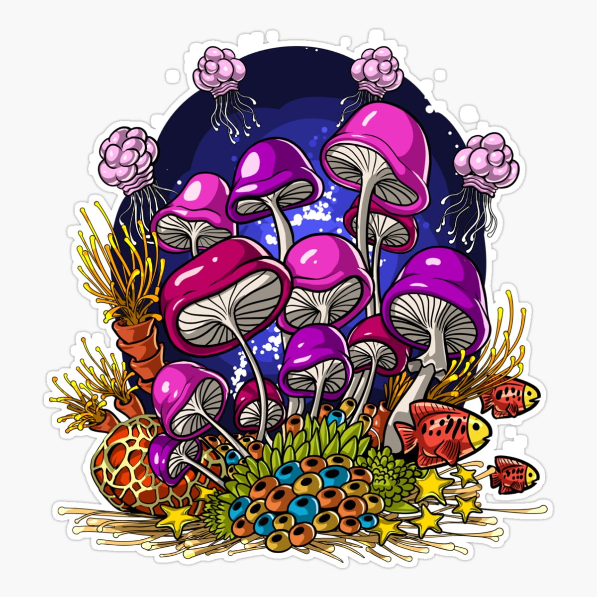DOPASTICKER Ocean Magic Mushrooms Sticker, Phone Sticker Water Bottle ...