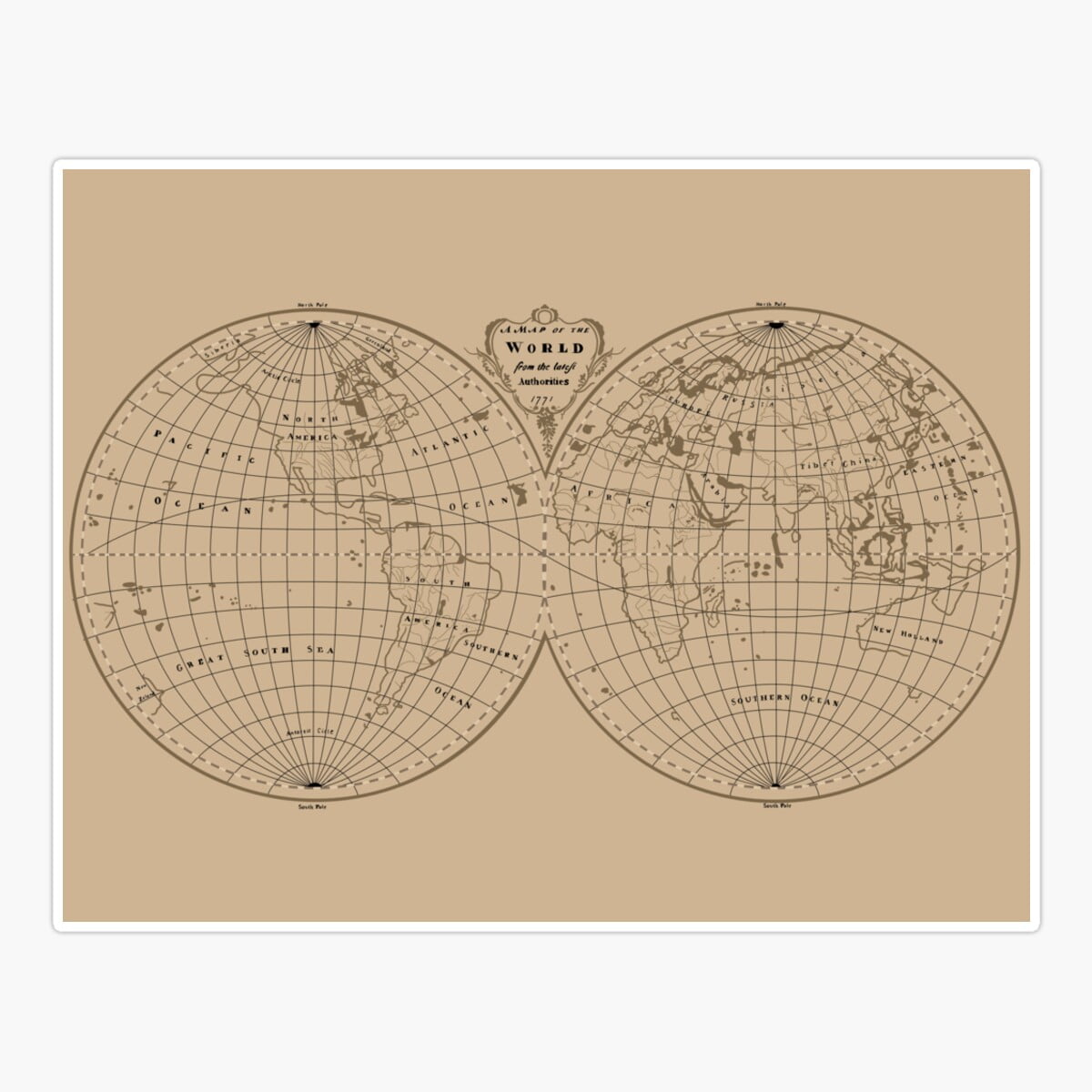 DOPASTICKER Old World Map Digital Illustration Sticker, Phone Sticker ...