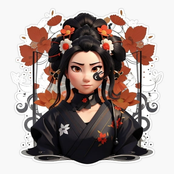 DOPASTICKER Oni Geisha Black Sticker, Phone Sticker Water Bottle ...