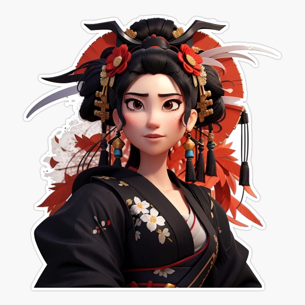 DOPASTICKER Oni Geisha Black Sticker, Phone Sticker Water Bottle ...