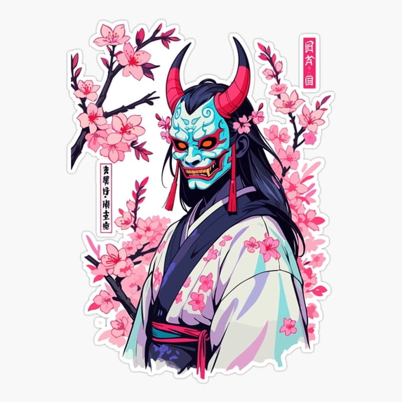 DOPASTICKER Oni Samurai Vaporwave Japan Culture Sticker, Phone Sticker ...