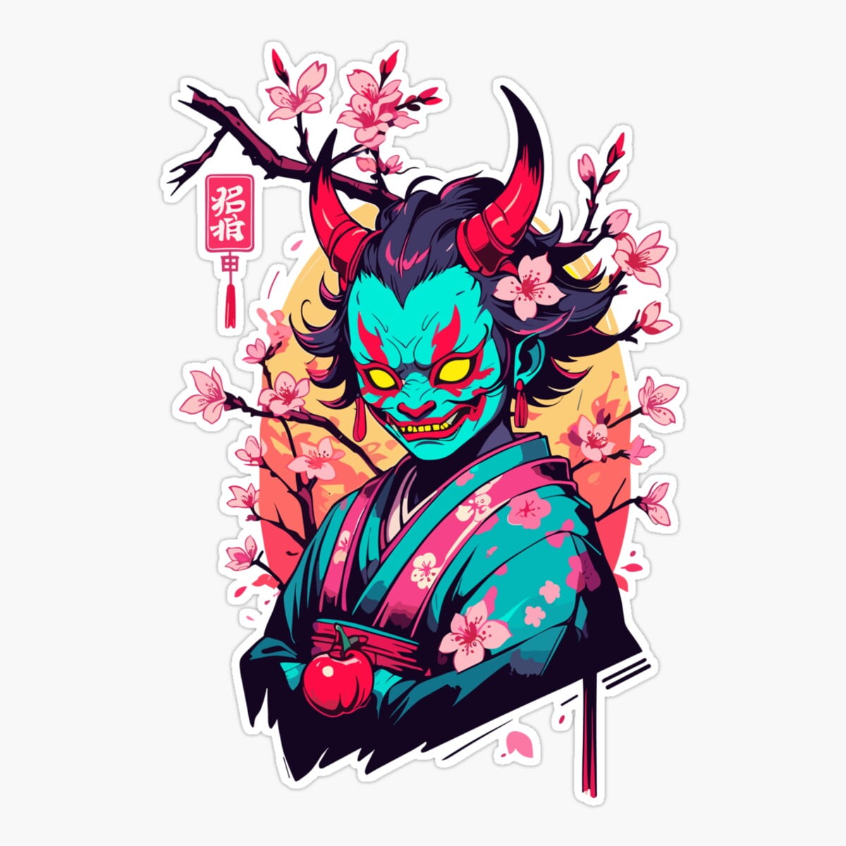 DOPASTICKER Oni Samurai Vaporwave Japan Culture Sticker, Phone Sticker ...