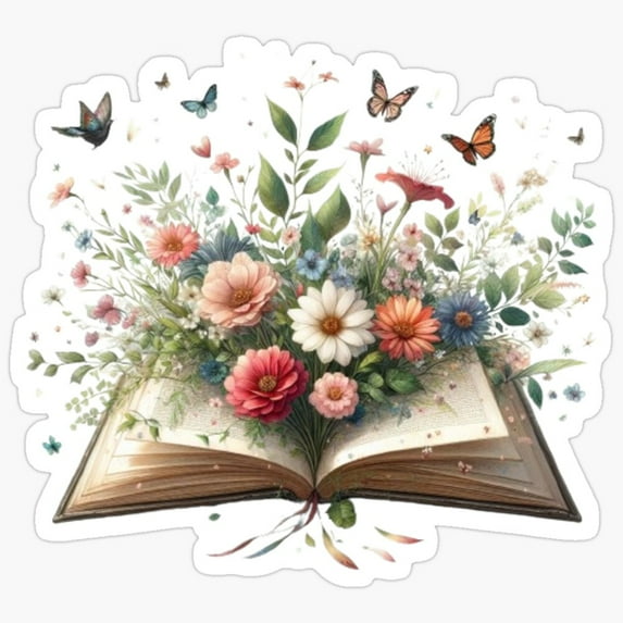 DOPASTICKER Open Book With Flowers Gift You - Phone Stickers ...