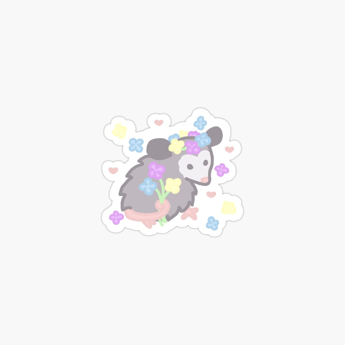 DOPASTICKER Opossum Baby With Flower Crown And Bouquet Sticker, Phone ...