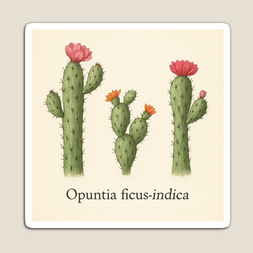 DOPASTICKER Opuntia Ficus-Indica Vintage Botanical Cactus Flower Plant ...