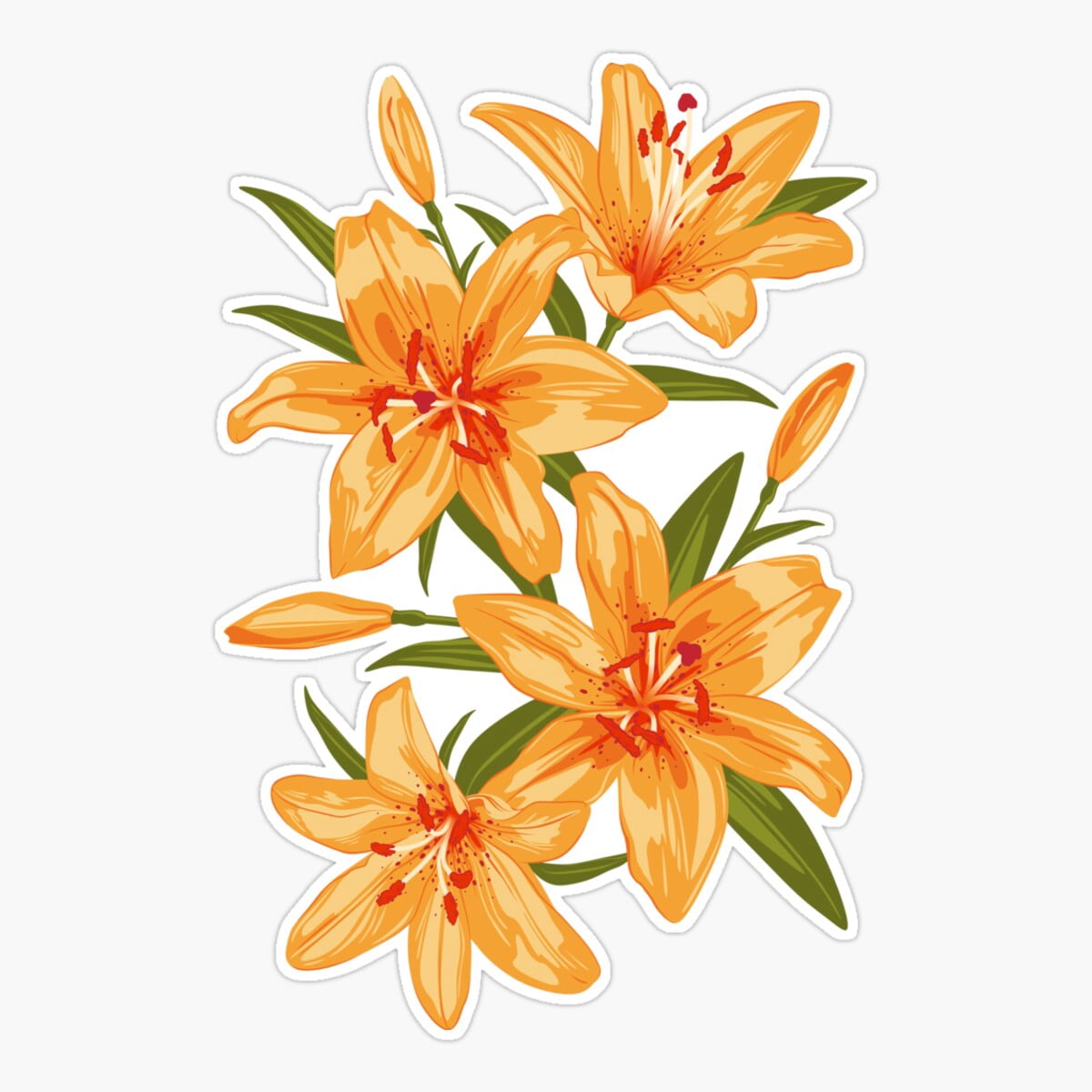 DOPASTICKER Orange Lilies. Flower Illustration Sticker, Phone Sticker ...