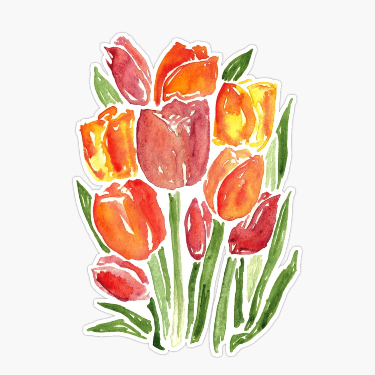 DOPASTICKER Orange Watercolor Tulips Sticker, Phone Sticker Car ...