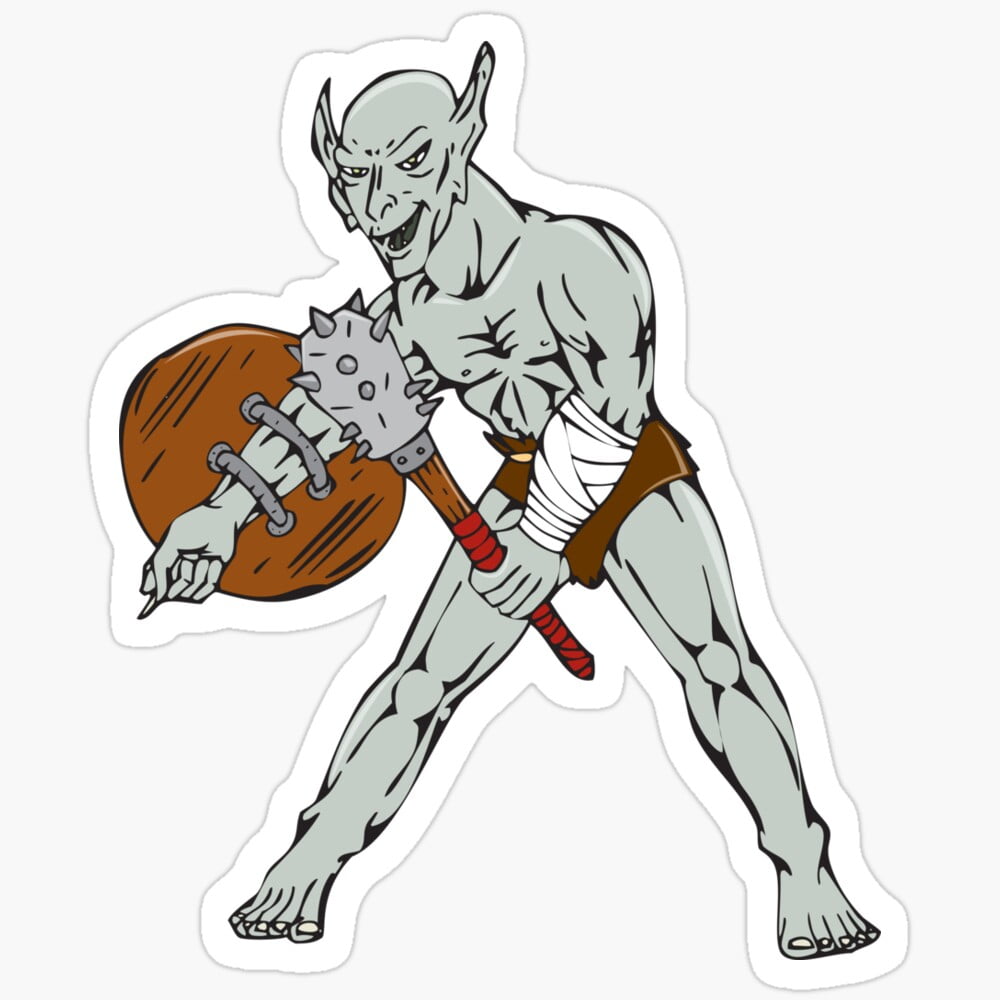 DOPASTICKER Orc Warrior Hold Club Shield Cartoon Sticker Phone Decal ...