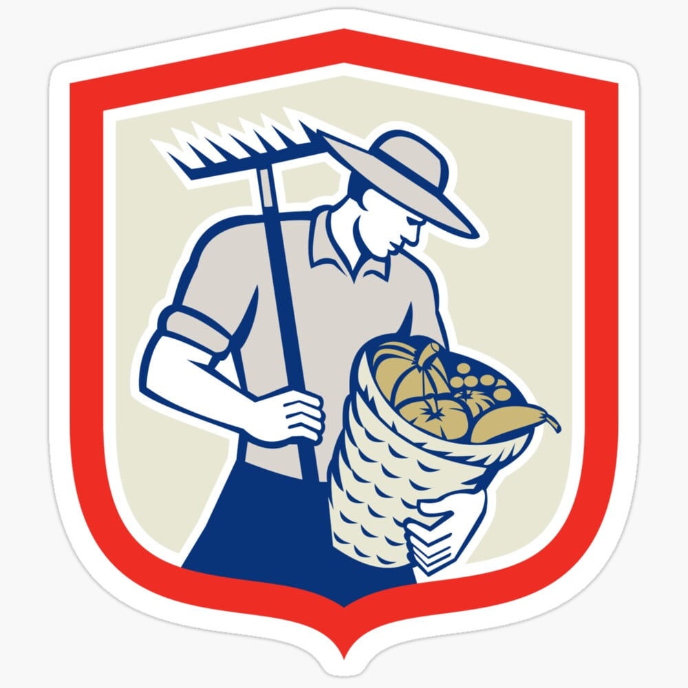DOPASTICKER Organic Farmer Rake Harvest Basket Retro Sticker Phone ...