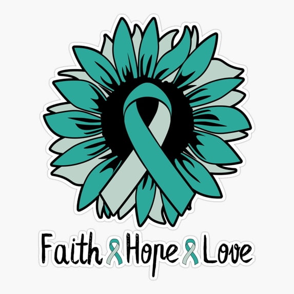 DOPASTICKER Ovarian Cancer Awareness Month Sunflower Teal Ribbon Faith ...