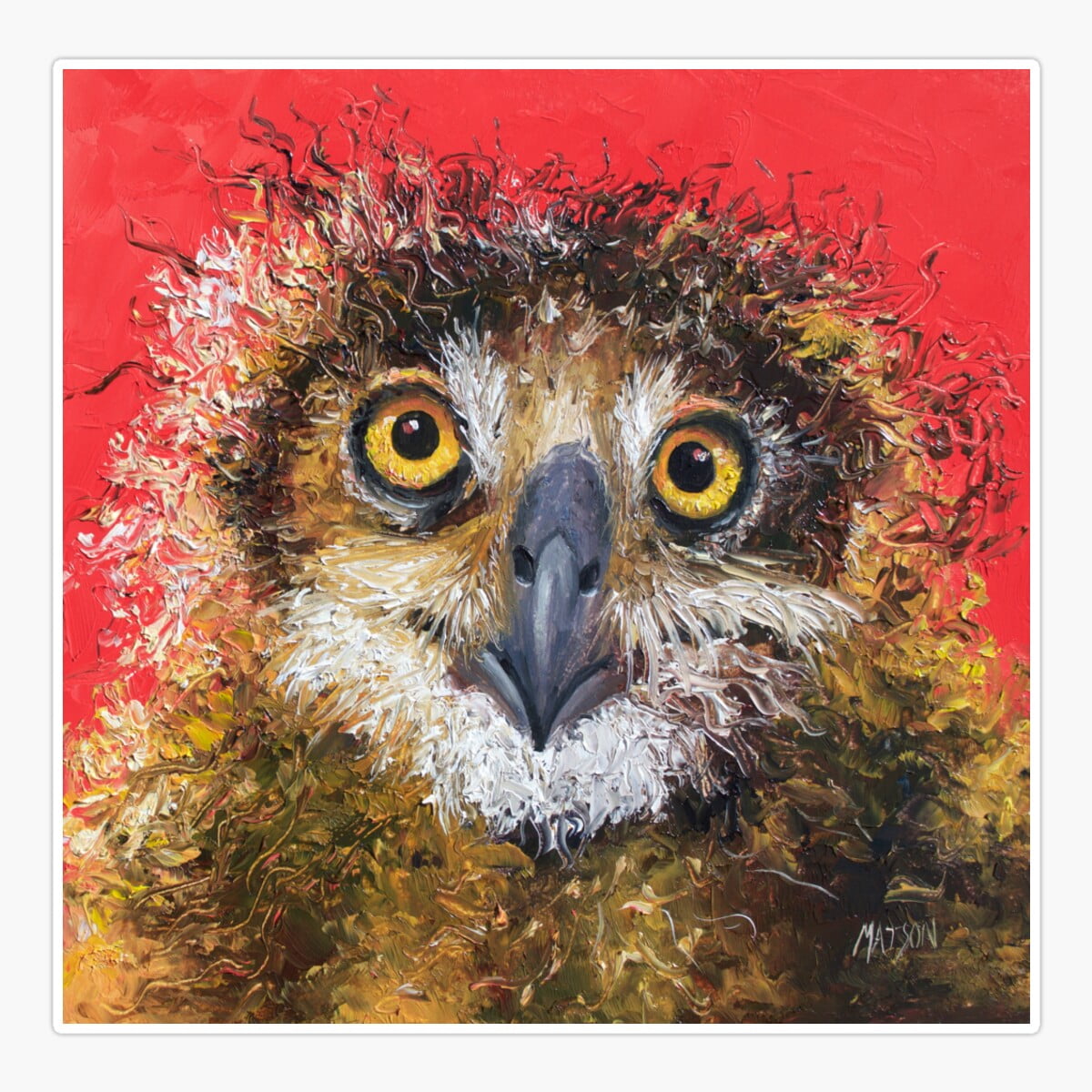 DOPASTICKER Owl Painting On Red Background Sticker, Phone Sticker Car ...