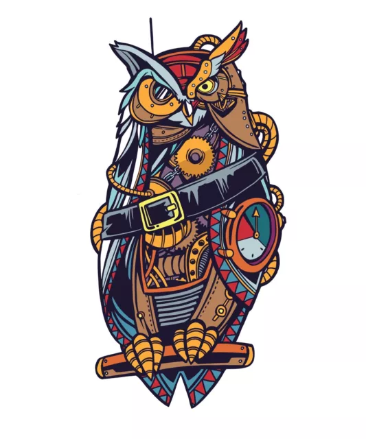DOPASTICKER Owl Steampunk Sticker Compass Gears Post-Apocalyptic ...