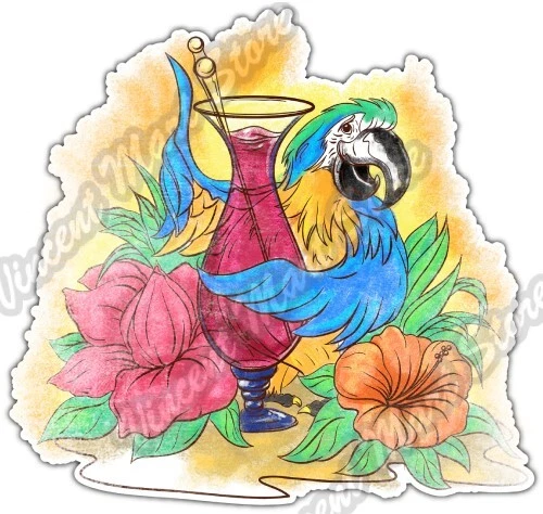 DOPASTICKER Paradise Tropical Island Parrot Cocktail Car Sticker Decal ...