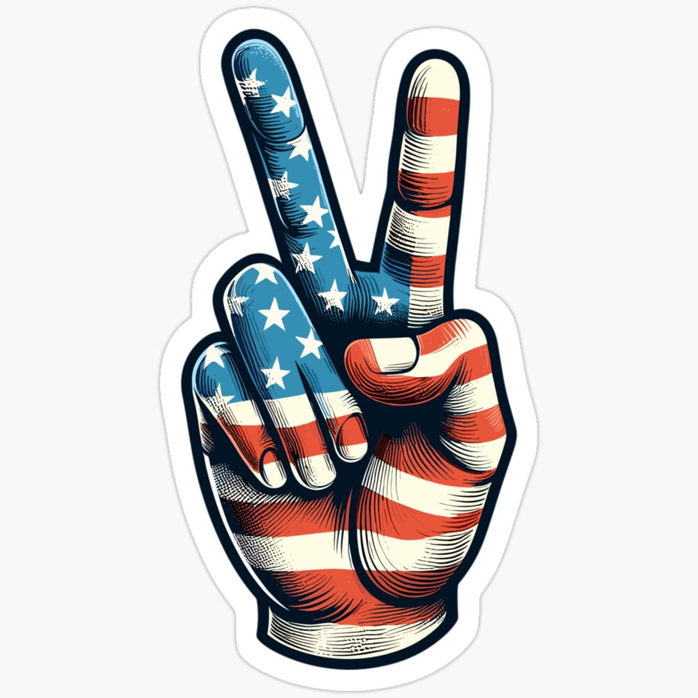 DOPASTICKER Patriot American Flag Peace Sign Hand Fourth Of July ...