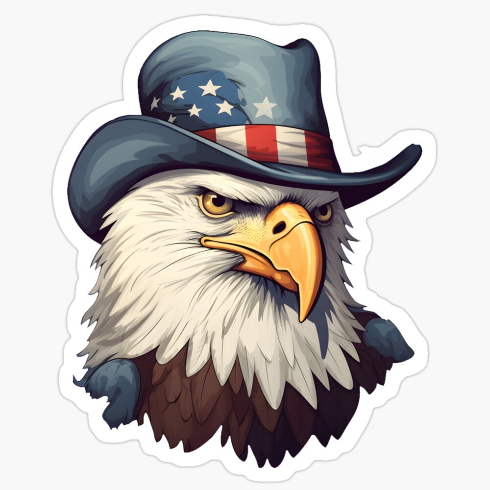 DOPASTICKER Patriotic Bald Eagle With American Flag Cowboy Hat Sticker ...